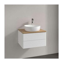 Villeroy & Boch Villeroy und Boch Antao Waschtisch-Unterschrank L18151MT mit Beleuchtung, 2 Ausz&uuml;ge, 600 x 360 x 500 mm, Front mit Struktur, White Matt Lacquer / Honey Oak