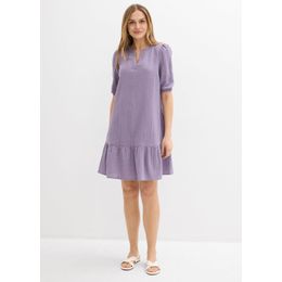 bonprix Kleid aus Musselin, lila, Gr.48, Musselin-Kleid mit Volant und Puff&auml;rmeln, aus Musselin