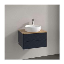 Villeroy & Boch Villeroy und Boch Antao Waschtisch-Unterschrank L18151HG mit Beleuchtung, 2 Ausz&uuml;ge, 600 x 360 x 500 mm, Front mit Struktur, Midnight Blue Matt Lacquer / Honey Oak