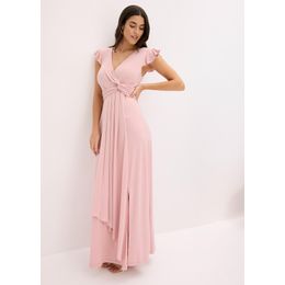 bonprix Maxikleid, rosa, Gr.40/42 (M), Elegantes Jeryeskleid mit sch&ouml;nem Knotendetail in der Taille und Mini-Fl&uuml;gel&auml;rmel