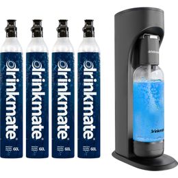 Drinkmate OmniFizz Sprudelwasser- und Sodabereiter, mit vier 425g CO2-Flaschen, Matt-schwarz