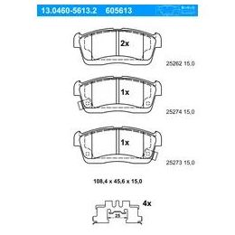 ATE Bremsbelagsatz, Scheibenbremse 13.0460-5613.2 vorne rechts links mit Zubeh&ouml;r f&uuml;r DAIHATSU 04491-B2010-000 04491-B1010-000 04465-B1110-000