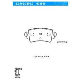 ATE Bremsbelagsatz, Scheibenbremse 13.0460-3806.2 hinten rechts links f&uuml;r RENAULT VAUXHALL NISSAN OPEL 1605982 8671016747 93173182