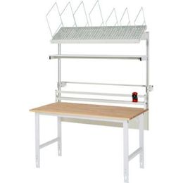 Rau Packtischsystem 03 Arbeitstisch-Serie Tom, B 1500 x T 800 x H 760-1080 mm, Buche-Massivholzplatte, bis 500 kg