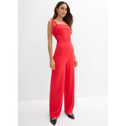 bonprix Jumpsuit mit Schleifen-Tr&auml;gern, rot, Gr.48, femininer Jumpsuit aus festem Jersey-Material mit Tr&auml;gern zum Binden auf der Schulter, aus Punto di Roma,Viskose