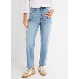 bonprix Loose Straight-Jeans High Waist cropped, blau, Gr.44, Loose Straight-Jeans High Waist, cropped, 98% Baumwolle