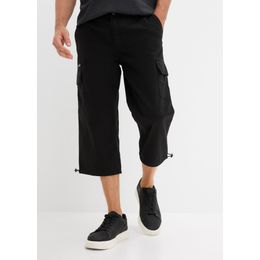 bonprix 3/4 Cargohose mit Dehnbund aus reiner Baumwolle, schwarz, Gr.48, L&auml;ssige 3/4-Cargo-Hose im Regular Fit mit Komfortbund und Seitentaschen, aus 100% Baumwolle