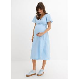 bonprix 2-in-1 Umstands- und Stillkleid aus Baumwoll-Musselin, blau, Gr.44, Wadenlanges Wickelkleid f&uuml;r die Schwangerschaft und danach, 100% Baumwolle