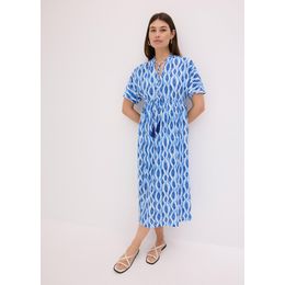 bonprix bedrucktes Tunika-Kleid, blau, Gr.44/46 (L), sommerlich bedrucktes Tunika-Kleid in Midil&auml;nge mit Bindeb&auml;ndern vorne am Ausschnitt und weiter geschnittenen &Auml;rmeln.