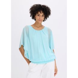 bonprix Chiffonbluse mit Untertop, blau, Gr.40, festliche Chiffonbluse mit Fledermaus&auml;rmeln und elastischem Bund