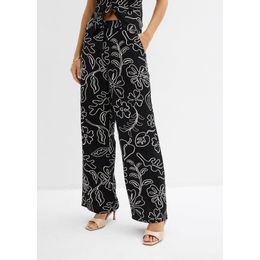 bonprix Marlenehose, schwarz, Gr.54, modisch bedruckte Marlenehose mit Knopfverschluss vorne