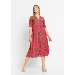 bonprix Midikleid aus reiner Viskose, rot, Gr.50, Kleid mit Paisleymuster und Rundhals-Ausschnitt