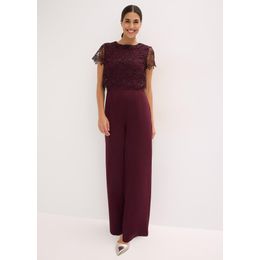 bonprix Jumpsuit aus softem Scuba mit Spitze, braun, Gr.44, Kurz&auml;rmliger Jumpsuit mit Spitze und weitem Bein