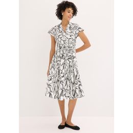 bonprix Kleid mit Drapierung, wei&szlig;, Gr.42, modisches Kleid mit Drapierung, 97% Baumwolle