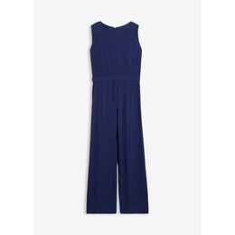 bonprix Jumpsuit aus strukturiertem Crinkle, blau, Gr.176, Eleganter Crinkle-Jumpsuit im Palazzo-Stil f&uuml;r M&auml;dchen: V-Ausschnitt mit R&uuml;schen, flie&szlig;ender Schnitt, separate Bindeg&uuml;rtel &ndash; ein femininer Look f&uuml;r besondere Anl&auml;sse!, aus Viskose
