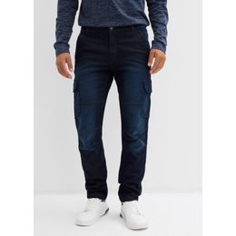 bonprix Thermo Regular Fit Cargo-Jeans mit Dehnbund und Flanellfutter Straight, blau, Gr.46, Coole Thermo Cargo-Jeans mit weichem Flanellfutter und sechs Taschen, 98% Baumwolle