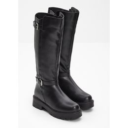 bonprix Plateau-Stiefel, schwarz, Gr.39, Warmgefutterter Stiefel mit dekorativen Schnallen und Elastik-Eins&auml;tzen