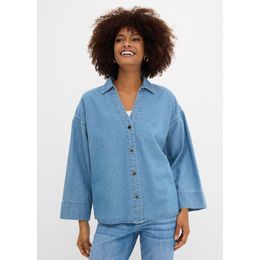 bonprix Jeansbluse aus Bio-Baumwolle, blau, Gr.40, Jeansbluse aus Bio-Baumwolle mit vorderer Knopfleiste, 100% Baumwolle (organic)