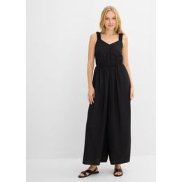 bonprix Jumpsuit aus flie&szlig;ender Viskose, schwarz, Gr.48, L&auml;ssiger Jumpsuit aus flie&szlig;ender Viskose, aus Viskose