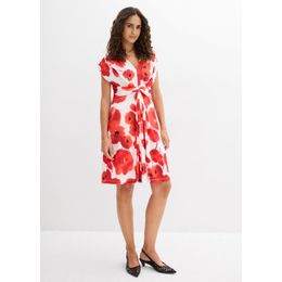 bonprix Jerseykleid, beige, Gr.48/50 (XL), floral bedrucktes Jerseykleid mit Knoten-Optik vorne