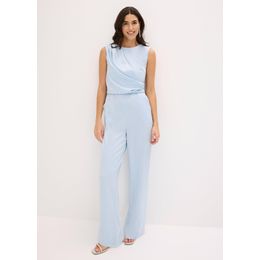 bonprix Overall aus gl&auml;nzendem Satin, blau, Gr.48, Modern und elegant: Weit geschnittener Overall aus gl&auml;nzendem Satin mit Drapierung im Oberteil