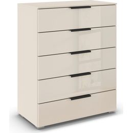 Schubkastenkommode Rauch "Highboard Sideboard Kommode MONTCLAR Frontauswahl Dekor/Hochglanz/Glas", beige, glas beige (champagner), griffe schwarz, B:80cm H:100cm T:42cm, Holzwerkstoff, Sideboards, mit 5 ger&auml;umigen Schubladen, viele Griffvarianten MADE IN GERMANY