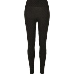 Leggings Urban Classics "Urban Classics Damen Ladies High Waist Honeycomb Leggings", Damen, Gr. M, US-Gr&ouml;&szlig;en, schwarz, 95% Polyester, 5% Elasthan, unifarben, skinny fit, Hosen Leggings