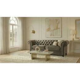 3-Sitzer Home Affaire "BRONNOY Chesterfield Sofa mit aufwendiger Knopfheftung, Breite 193 cm", taupe, B:193cm H:75cm T:90cm, 100% Polyester, Sofas, Sofa mit geschwungenen Armlehnen, Chesterfield-Optik, Glamour