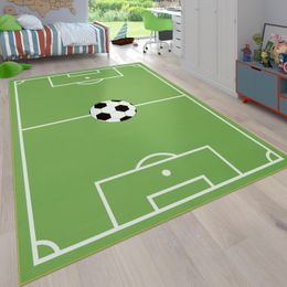 Kinderteppich Paco Home "Bino 568", gr&uuml;n, B:100cm H:4mm L:200cm, Polyester, Teppiche, Kinderteppich, Kurzflor, Spiel-Teppich, Motiv Fu&szlig;ballfeld, Kinderzimmer