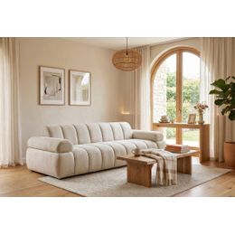 3-Sitzer Home Affaire "LYOTH Design-Sofa, moderne Steppung, Breite 220 cm", creme, B:220cm H:71cm T:93cm, 100% Polyester, Sofas, mit Wellenunterfederung, gem&uuml;tlich und modern, komfortables Sitzgef&uuml;hl