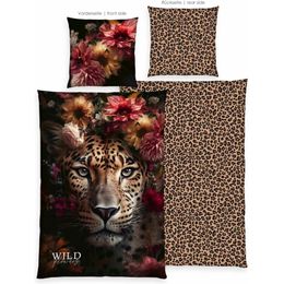 Bettw&auml;sche Herding "Wild Flowers Leopard", multicolour, B/L: 135cm x 200cm, 1 Stk., 1 Stk., Renforc&eacute;, B/L: 80cm x 80cm, 2, Renforc&eacute;, Obermaterial: 100% Baumwolle, Bettw&auml;sche, Bettw&auml;sche, Wendebettw&auml;sche