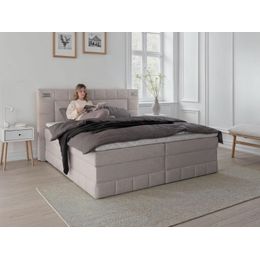 Boxbett OTTO HOME "PHILLIPA inkl. Bettkasten, wahlweise mit LED-Leuchten, Breite: 180cm", hellgrau, B:195cm L:210cm, Holz teilmassiv, Holzwerkstoff, Spanplatte, Komplettbetten, inkl. Kaltschaum-Topper, in verschiedenen Farben erh&auml;ltlich