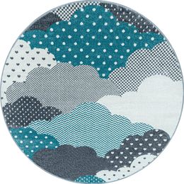 Kinderteppich Ayyildiz Teppiche "Bambi 820", blau, H:11mm &Oslash;:120cm, Kunstfaser, Teppiche, Kinderteppich, auch in rechteckig, Wolken Motiv, Kurzflor