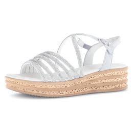 Keilsandalette Gabor, Damen, Gr. 38, grau (silberfarben, hellgrau), Synthetik, Ziegenveloursleder, Schuhe, Plateau, Sommerschuh, Riemchensandale in funkelnder Optik