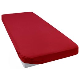 Spannbettlaken bellana "bellana deluxe mit Elasthan, Jersey 230 g/m&sup2;, Premium-Qualit&auml;t", rot (rubinrot), 1 Stk., Jersey-Elasthan, 180x200 180x210 180x220 190x200 190x210 190x220 200x200 200x210 200x220 35cm, Jersey-Elasthan, Obermaterial: 95% Baumwolle, 5% Elasthan, Bettlaken, Spannbettlaken, mit 5% Elasthan, f&uuml;r Matratzen bis 35cm H&ouml;he, b&uuml;gelfrei, faltenfrei