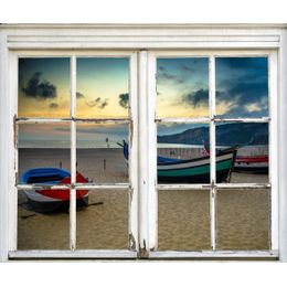 Wandsticker queence "Boote am Strand", bunt, B:40cm H:60cm T:0,1cm, Wandtattoos, Wandsticker, Wandbild, selbstklebend, 3D, Fenster