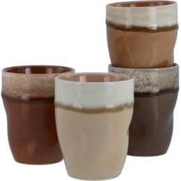 Becher Creatable "Squeezy Mocha Mousse, Kaffeebecher 4-tlg", bunt, B:8,5cm H:11cm &Oslash;:8,5cm, Steinzeug, Trinkgef&auml;&szlig;e, Becher, Einzigartige Optik, Reaktivglasur
