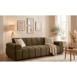 3-Sitzer Home Affaire "LYOTH Design-Sofa, moderne Steppung, Breite 220 cm", oliv, B:220cm H:71cm T:93cm, 100% Polyester, Sofas, mit Wellenunterfederung, gem&uuml;tlich und modern, komfortables Sitzgef&uuml;hl