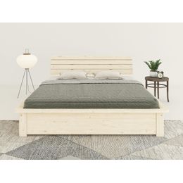 Massivholzbett OTTO HOME "Antri, Futonbett, ergonomisch geformtes Kopfteil, stilvolles Design", naturbelassen, B:178cm H:79,2cm L:224,6cm, Betten, Massivholzbett, Rahmen zur Ablage von Smartphone, mit Lattenrost, Bettkasten optional