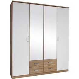 Kleiderschrank Rauch "Schrank Dreht&uuml;renschrank Garderobe Ankleide Schlafzimmerschrank GANDRA", wei&szlig; (struktureichefarben hell, wei&szlig;), B:181cm H:212cm T:54cm, Holzwerkstoff, Schr&auml;nke, Kleiderschrank, mit Oberkranz und voll aufgelegtem Spiegel MADE IN GERMANY