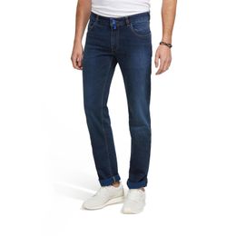 5-Pocket-Jeans MEYER "M5 Slim", Herren, Gr. 38, L&auml;nge 32, blau (overdyed blau, used), 99% Baumwolle, 1% Elasthan, unifarben, Basic, figurumspielend lang, Jeans 5-Pocket-Jeans, M5 Slim mit Rundbundverarbeitung