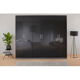 Dreht&uuml;renschrank Rauch "Kleiderschrank Schrank Garderobe Ankleide KOLUNA mit Hochglanz-Front", grau (graumetallic, hochglanz effektgrau), B:271cm H:229cm T:54cm, Holzwerkstoff, Schr&auml;nke, Dreht&uuml;renschrank, inkl. 2 Innenschubladen sowie extra B&ouml;den MADE IN GERMANY