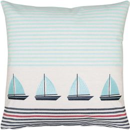 Dekokissen Pad "MARINA", blau (turquoise, gemustert gestreift), B:50cm L:50cm, Obermaterial: 100% Baumwolle, Dekokissen_Sitzkissen_Kissenh&uuml;llen, Made in Europe, Kissenh&uuml;lle ohne F&uuml;llung, maritim, 1 St&uuml;ck