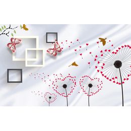 Fototapete papermoon "Muster mit Schnmetterlingen und herzen", bunt, B:4m L:2,6m, Vlies, Tapeten