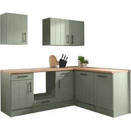 Winkelk&uuml;che respekta "Anton", k&uuml;che: gr&uuml;n, front: schilfgr&uuml;n, korpus: schilfgr&uuml;n, arbeitsplatte: wildeiche nachbildung, B:220cm H:211cm T:172cm, Komplettk&uuml;chen-Sets, Breite 220 cm, 90 cm Arbeitsh&ouml;he, wahlweise mit und ohne E-Ger&auml;te