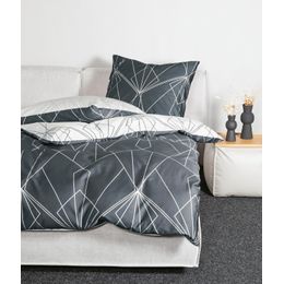 Wendebettw&auml;sche Janine "J. D. 87054", grau anthrazit, B/L: 200cm x 200cm, 1 Stk., 1 Stk., Mako-Satin, B/L: 80cm x 80cm, 2, Mako-Satin, Obermaterial: 100% Baumwolle, Bettw&auml;sche, Wendebettw&auml;sche, Bettw&auml;sche aus Baumwolle mit grafischem Muster, Markenrei&szlig;verschluss