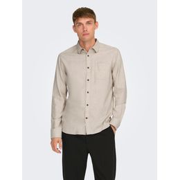 Only & Sons Langarmhemd ONLY & SONS "ONSROAD LIFE REG MELANGE LS SHIRT NOOS", Herren, Gr. L, N-Gr, beige (silber lining), Web, Obermaterial: 100% Baumwolle, unifarben, regular fit, Hemden