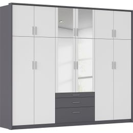 Kleiderschrank Rauch "Schrank Dreht&uuml;renschrank Garderobe Ankleide Schlafzimmer HILDESHEIM", wei&szlig; (graumetallic, alpinwei&szlig;), B:275cm H:231cm T:58cm, Holzwerkstoff, Schr&auml;nke, Kleiderschrank Dreht&uuml;renschrank, oberste Schublade mit praktischer Facheinteilung MADE IN GERMANY