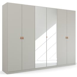 Dreht&uuml;renschrank Rauch "Kleiderschrank Schrank Garderobe Ankleide HOMEY BY QUADRA SPIN", grau (seidengrau), B:271cm H:210cm T:54cm, Holzwerkstoff, Schr&auml;nke, Dreht&uuml;renschrank, mit Grifflaschen aus weichem, cognacbraunem Leder, mit Spiegel