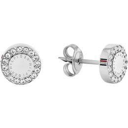 Paar Ohrstecker Tommy Hilfiger "MINI CRYSTALS", silber (edelstahlfarben, wei&szlig;, wei&szlig;), Ohrringe, Damen, 8mm, Edelstahl, mit Emaille - mit Glasstein
